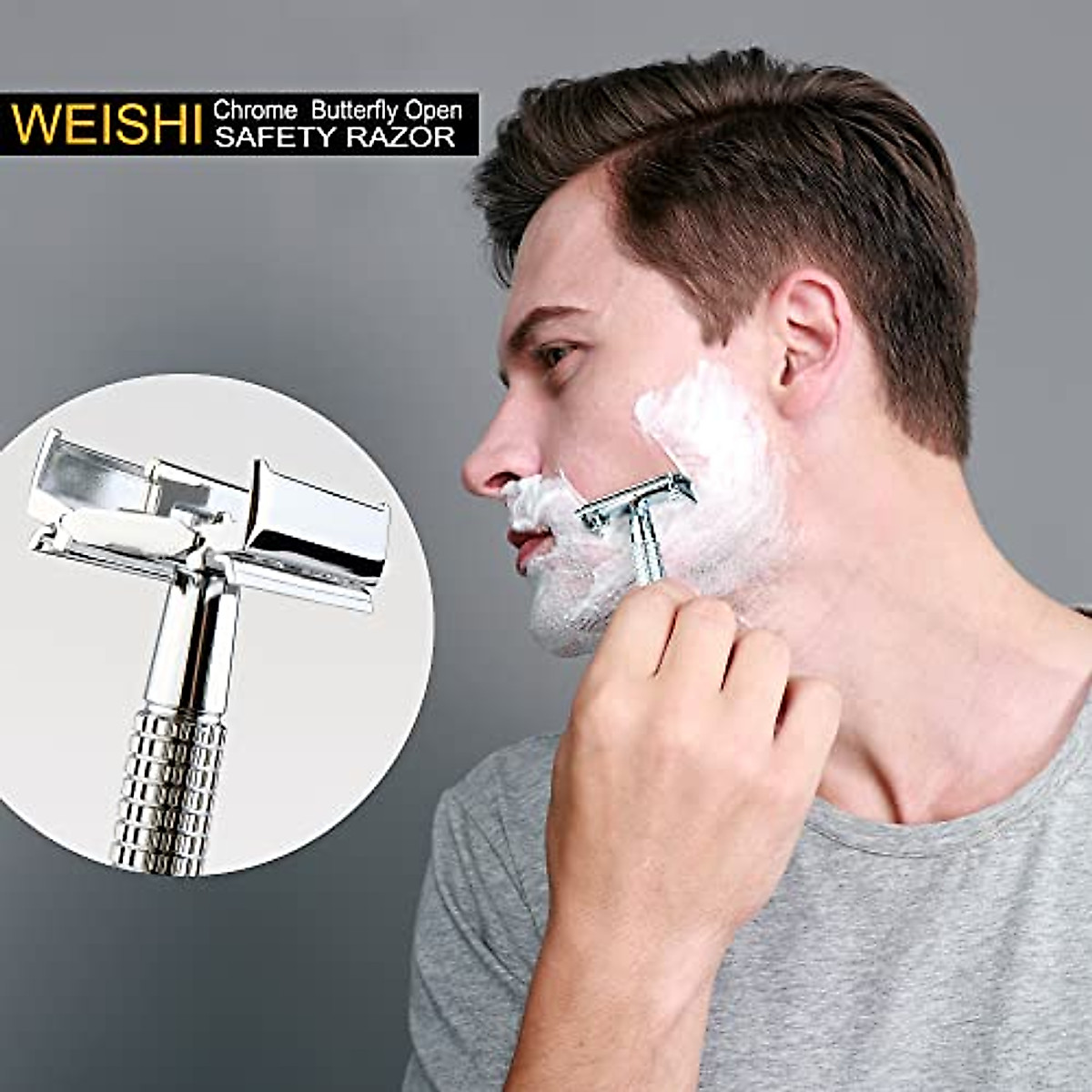 WEISHI Butterfly Open Double Edge Safety Razor Chrome Long Handle Reusable Razor