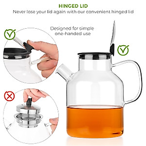 Tealyra - Large Glass Stove-top Kettle 74-ounce - Teapot - Heat Resistant Borosilicate - Pitcher - Carafe - For Tea Juice Water - Hot or Iced - 2200ml
