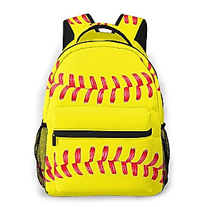 Yellow Softball Red Stripes Casual Bookbag Backpack For Teen Girls Boys Gift