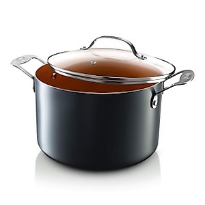 Gotham Steel Stock Pot with Ultra Nonstick Ceramic and Titanium Coating Includes Tempered Glass Lid – Dishwasher Safe, 7 Quart, Copper Black