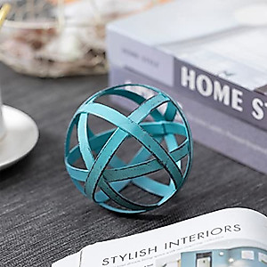 Metal Ball Table Decor, Decorative Sphere, Metal Bands Sphere, Metal Band Decorative Ball, Distressed Metal Bands Sphere, Home Tabletop Decor Accents for Living Room Bedroom Kitchen Office Dining Room