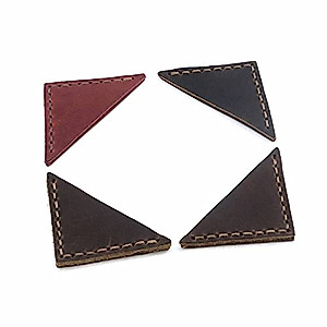 Quluxe 4 Pcs Leather Triangle Bookmark Page Corner Genuine Leather Bookmark Personalized Handmade Reading Book Marker for Bookworm Book Lover Gifts- Coffee, Brown, Red