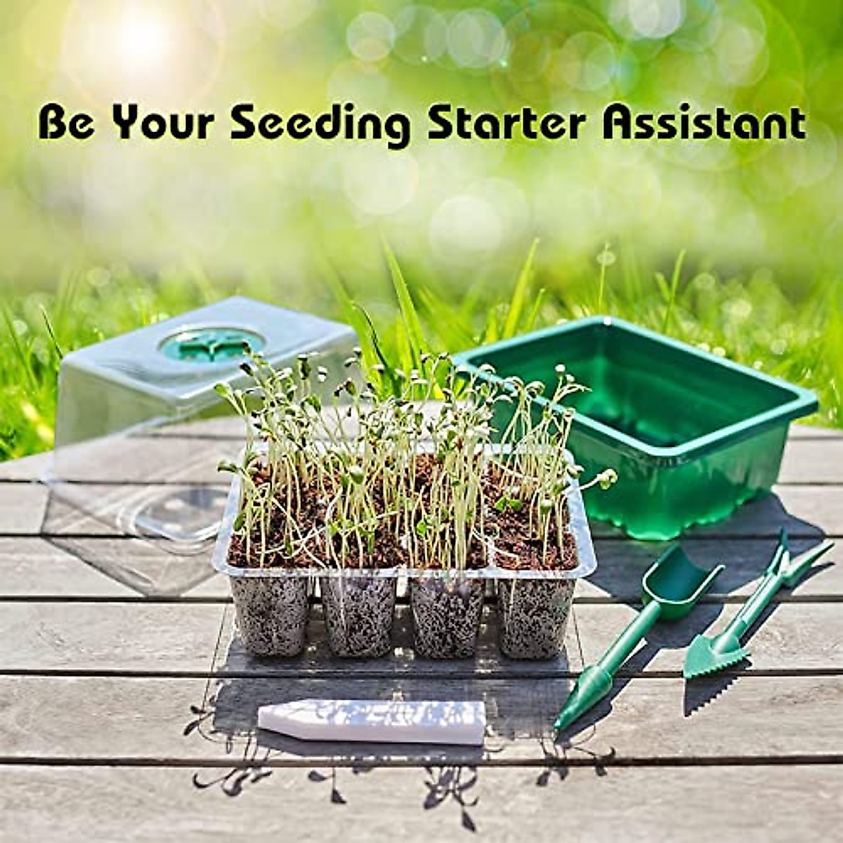 KENNEDICH Seed Starter Tray, 5 Pack Seeding Starter Growing Kit with Light, Grow Trays for Seeds Starting, Indoor Gardening Plant Germination Trays with Adjustable Humidity and 4" Heigher Cover