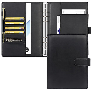 Toplive A5 Notebook Binder 6 Ring Refillable Binder, PU Leather Planner Binder Personal Budget Binder Organizer Cover with Magnetic Closure for A5 Filler Loose Leaf Paper, Matte Black