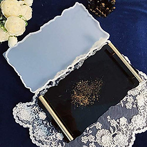ResinWorld 2 Size 14 inches XL Large Tray Silicone Molds Epoxy Resin Geode Tray Mold with Gold & Silver Handles DIY for Making Resin Tray (Rectangle)