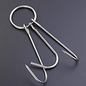 DOITOOL 10 Pcs Double Meat Hooks Stainless Steel Roasting Hook Bacon Hams Meat Duck Butcher Hook Cooking Smoker Hook Hanger for BBQ Grill Drying 23CM