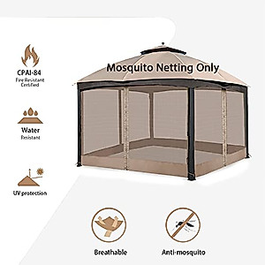 Gazebo Universal Replacement Mosquito Netting - Gafrem Outdoor 10'x12' Gazebo 4-Panel Screen Walls with Zipper (Khaki)