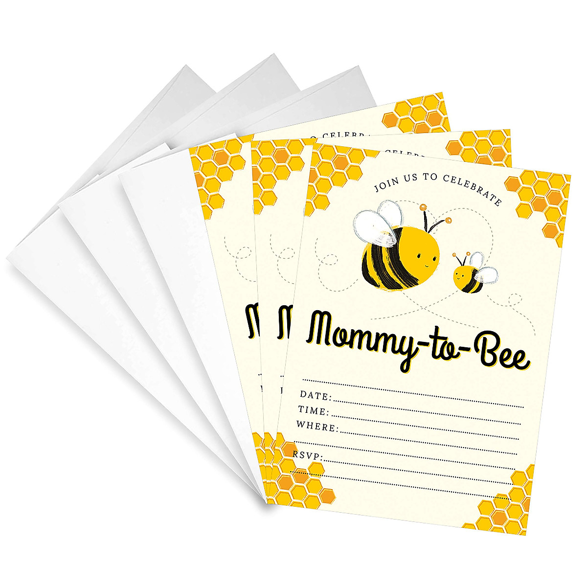 Mommy-to-Bee Bumble Bee Gender Neutral Yellow Baby 5x7 Baby Shower Invites - 24 Invites and 24 White Envelopes