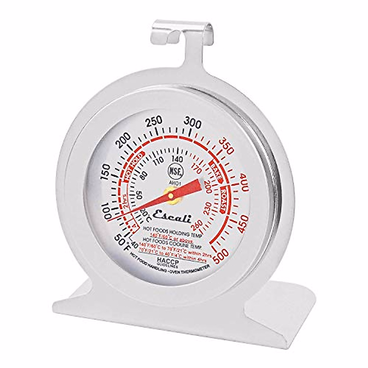 Escali AHO1 Durable Stainless Steel Oven Thermometer, Oven Safe with Stand or Hang, HACCP Guidelines, and NSF Certified Silver