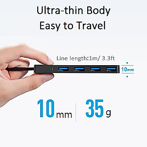USB 3.0 Hub 4-Port 5Gbps, JUEJUEZI USB Splitter Expander for MacBook, Laptop, Xbox, Flash Drive, HDD, Console, Printer, Camera, Keyborad, Mouse, Windows 10/8, Linux, 1m/3.3ft