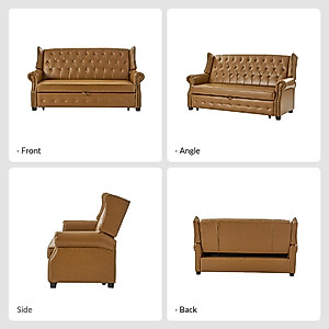 HULALA HOME 74" Leather Couch with Pull Out Bed, Convertible Sofa Bed Couch with Nailhead Arms and Tufted Back, Sleeper Loveseat Sofa for Bedroom Small Spaces, Living Room, Office, Camel