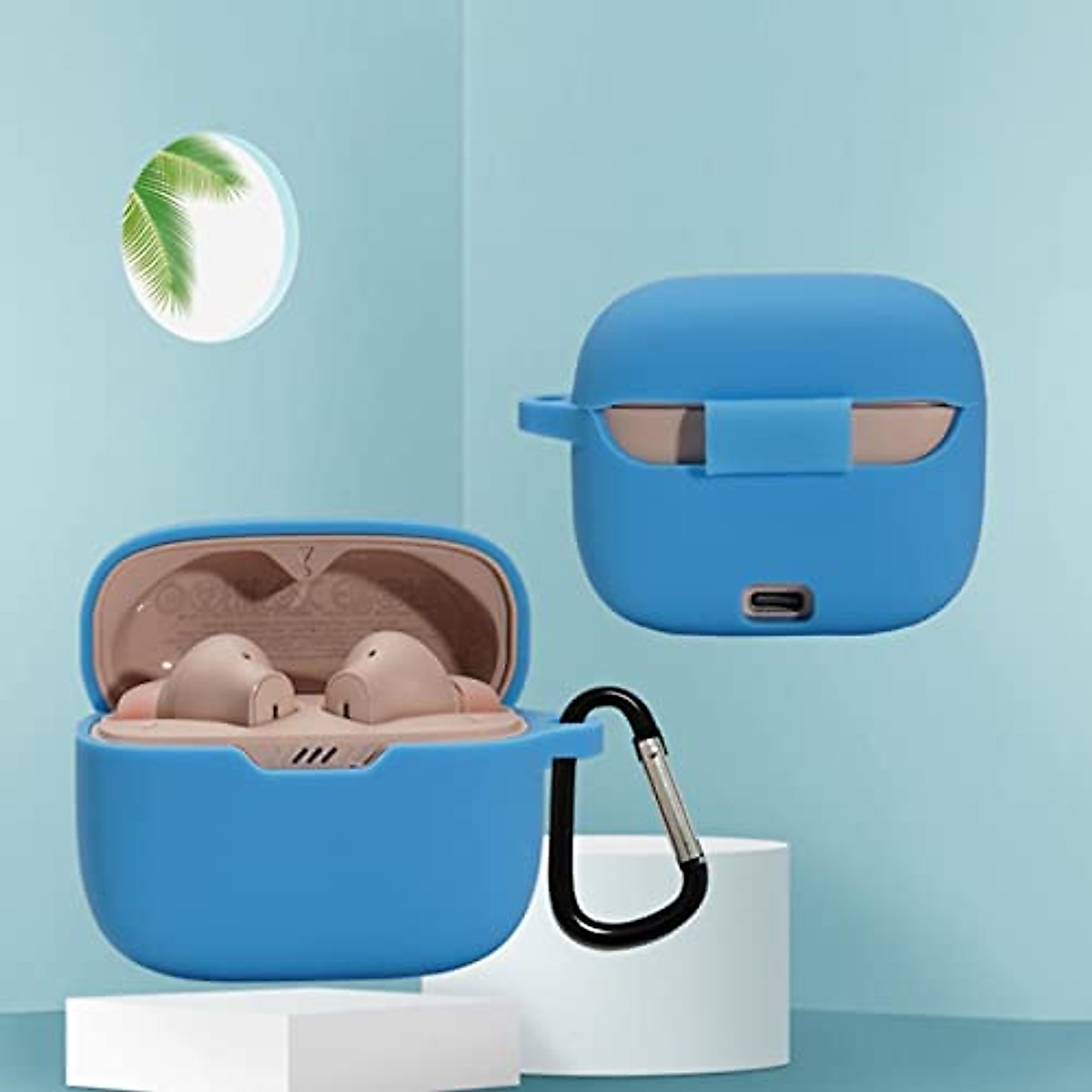 Silicone Cover for JBL Tune 230NC TWS Wireless Earphone Silicone Protective Cover, Portable Scratch and Shock Proof Cover with Carabiner(Mint Green)