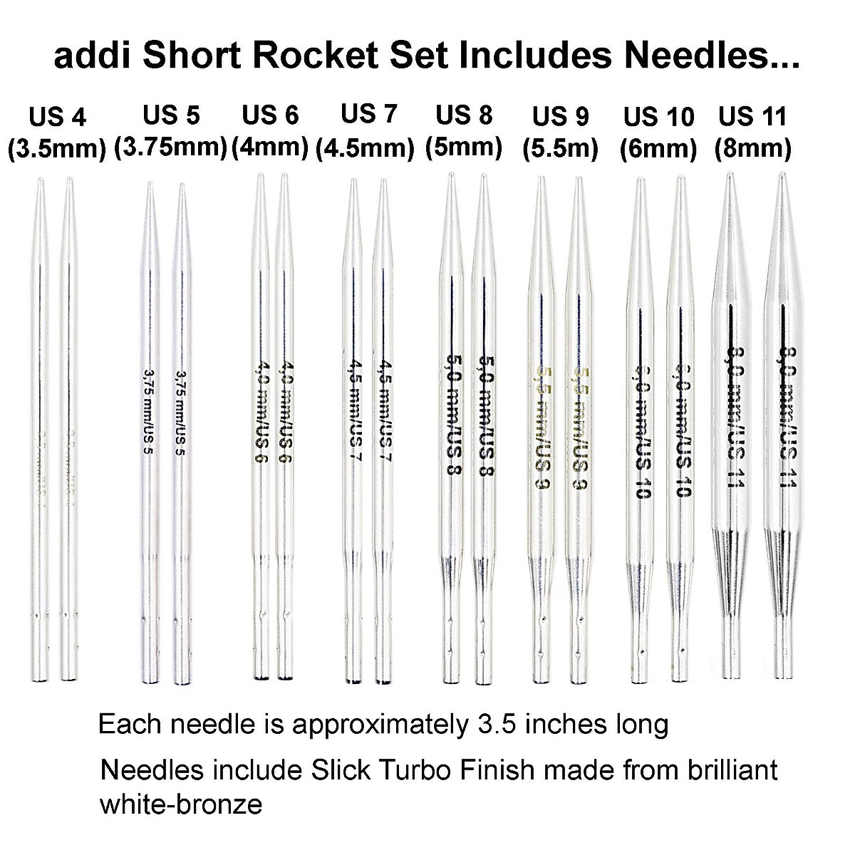 addi Click Rocket Lace Short 3.5-Inch Interchangeable Circular Knitting Needle Set Sizes US 4, 5, 6, 7, 8, 9, 10 and 11 with 5 Blue Cords, Brown Canvas Case with Project Bag