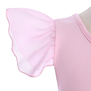 Gymnastics Leotards for Girls Toddler Ballet Leotard 4 Colors Ruffle Sleeve Kids Dance Leotards Crisscross Back Bodysuit High Elastic Ballerina Costume Crew Neck Biketards Outfit Pink 6-7 Years