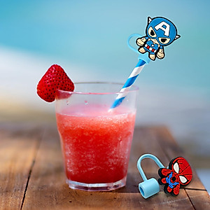 8Pcs Straw Covers Cap for Tumblers, Cute Cartoon Straw Topper, Silicone Straw Tip Covers for Drinking Straws (8Pcs Hero 8mm 7L)