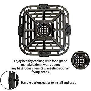 Square Air Fryer Grill Pan for Instants Vortex 2QT Mini Air Fryer Oven, 6.88IN Upgraded Air Fryer Grill Plate Rack Grid with Rubber Bumpers for Instants 2QT Air Fryer, Nonstick, Dishwasher Safe