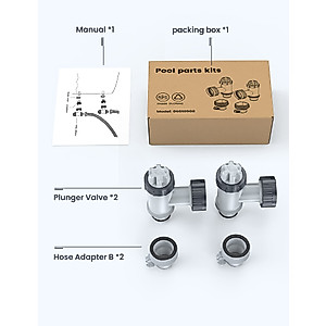 POOLHACKER Replacement Type B Hose Adapter 1.25" to 1.5" with Plunger Valve Parts for Above Ground Pool, Hose Adapter B & Shut Off Valve with Gaskets & Nuts for Above Ground Pool (2 Pack)