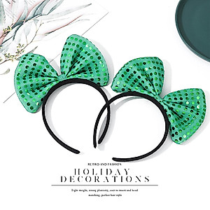 DRESBE Green Sequins Bowknot Headbands St. Patrick's Day Headband Festival Costume Accessories for Women and Girls(Pack of 2)