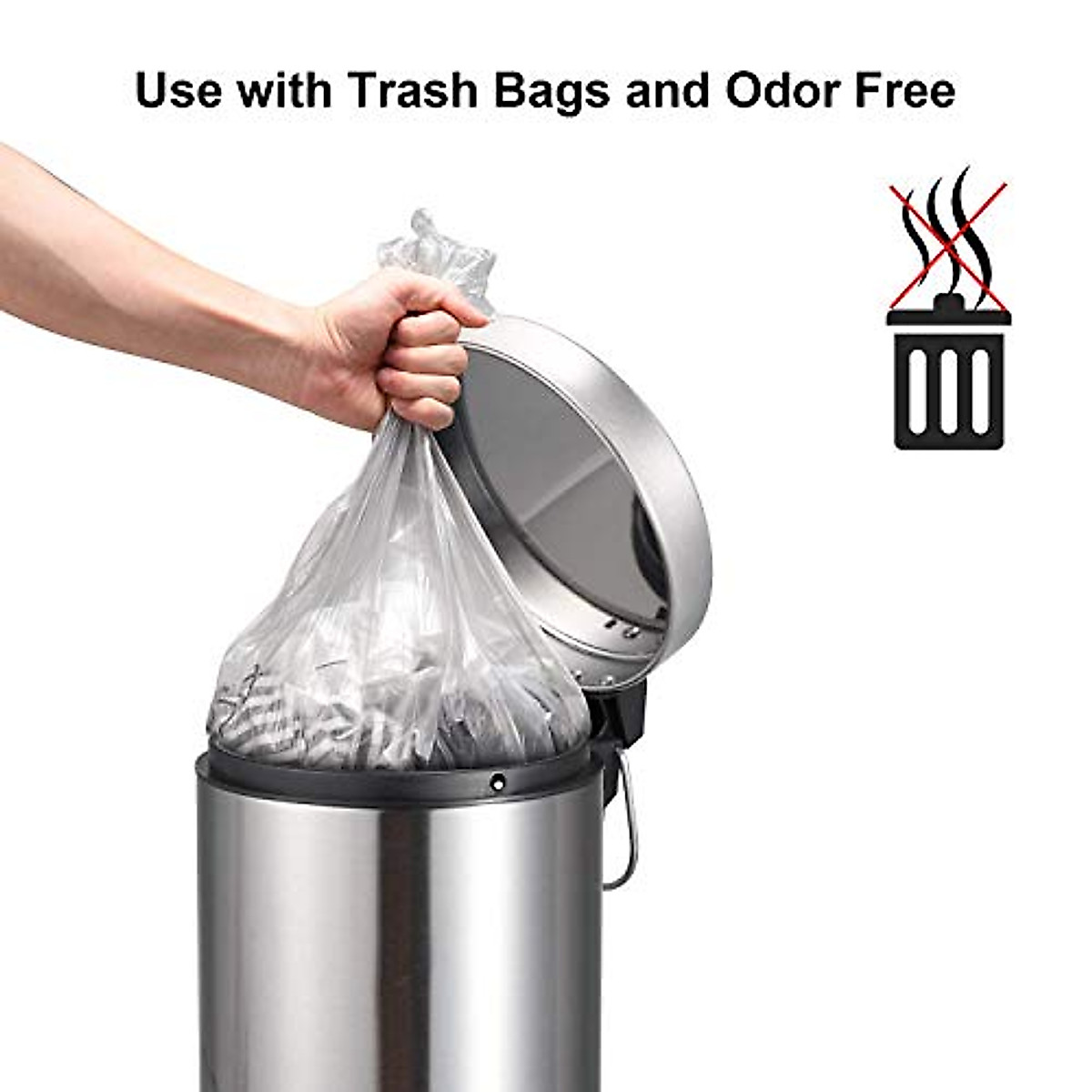 Round Small Trash Can with Lid Soft Close and Removable Inner Wastebasket, Anti-Fingerprint Brushed Stainless Steel Garbage Can for Bathroom Bedroom Office, 1.3Gal/5L