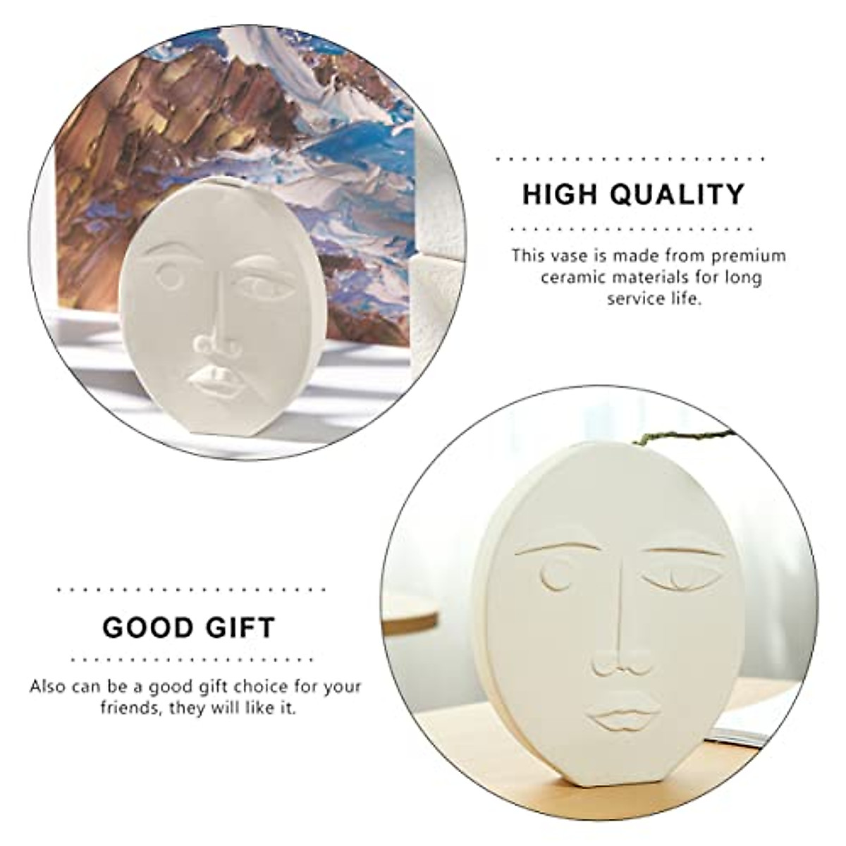 Veemoon Ceramic Vase Ceramic Decoration Vase Holder Pot Plant Desktop Indoor Bonsai Artistic Outdoor Arrangement Head Table Cute Decorative Unique Porcelain Decor Container Face Jewelry Glass Vase