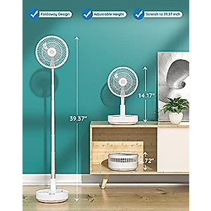 Primevolve Portable Oscillating Standing Fan,Rechargeable Battery Operated USB Floor Table Desk Fan with Remote, 4 Speed Settings Pedestal Fans for Bedroom Office Camping Fishing Travel White 7.7"