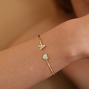 Gold Bangle Bracelets for Women, 14K Gold Plated Initial Bracelet Bangle Bracelets for Women Heart Initial Bracelets for Women Gold Cuff Bracelets for Women Teen Girls Gifts Bridesmaid Bracelets