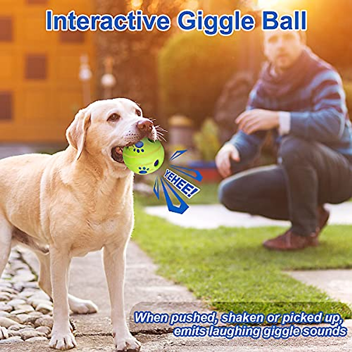 TAUCHGOE Interactive Dog Toys Wobble Giggle Dog Ball for Medium Large Dogs, Wiggle Waggle Wag Funny Sounds Squeaky Active Ball Dog Toy for IQ Training Cleaning Teeth, Dogs Favorite Gift