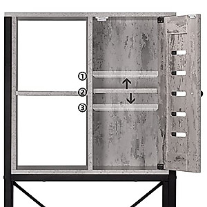 LELELINKY Over The Toilet Storage Cabinet, Bathroom Storage Organizer Shelf, 3-Tier Tall Freestanding Multifunctional Rack with Door and Open Shelves, Industrial Steel Frame - 67', Stone Grey