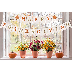 Pre-Strung Happy Thanksgiving Banner - NO DIY - Thanksgiving Banner with Gold Glitter Details - Pre-Strung Garland on 8 ft Strand - Fall Thanksgiving Party Decorations & Decor. Did we Mention no DIY?