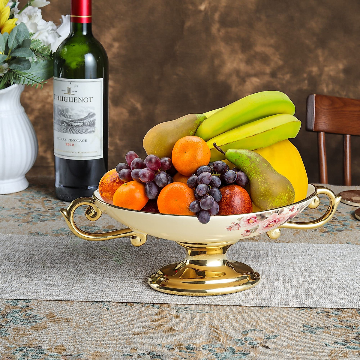 fanquare Floral Footed Fruit Bowl for Party, Fruit Holder for Kitchen Countertop, Decorative Bowls for Centerpieces