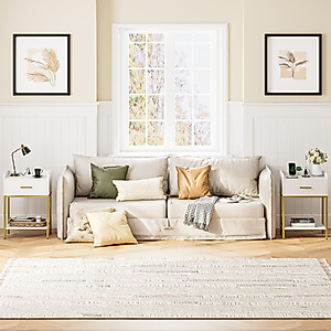 Masupu Nightstand with Charging Station,3-Tier Modern Bedside Night Stand with Storage Drawer and Shelf,Small End Side Table for Bedroom,Living Room,White