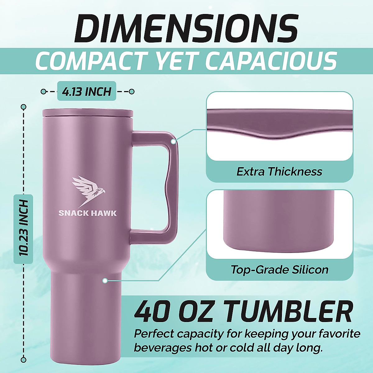 Snack hawk 40oz Insulated Stainless Steel Travel Coffee Tumbler with Handle and Straw | 100% Leak-Proof Mug | Car Cupholder Friendly | Perfect Water Cup Gift for Everyone