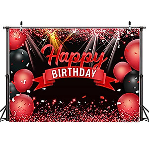 AIIKES 7X5FT Happy Birthday Backdrop Red Glitter Balloons for Girls Women Photography Backdrop Birthday Party Decorations Backdrop Photo Studio Props 12-410