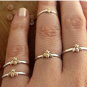 Gixaxak Cute Gold Tiny Honey Bee Ring Jewelry Wedding Band Thin Finger Ring Animal Lucky Honey Bee Knuckle Ring for Women 9