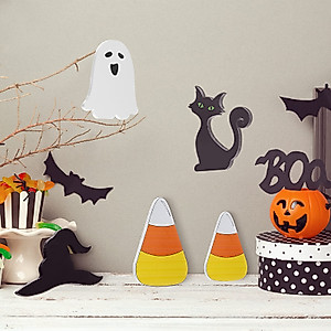 5 Pieces Halloween Wooden Table Centerpieces Ghost Black Cat Witch's Hat Candy Corn Table Decor Halloween Wood Shelf Sitters Halloween Wood Tabletop Decor for Halloween Party Home Tiered Tray Decor
