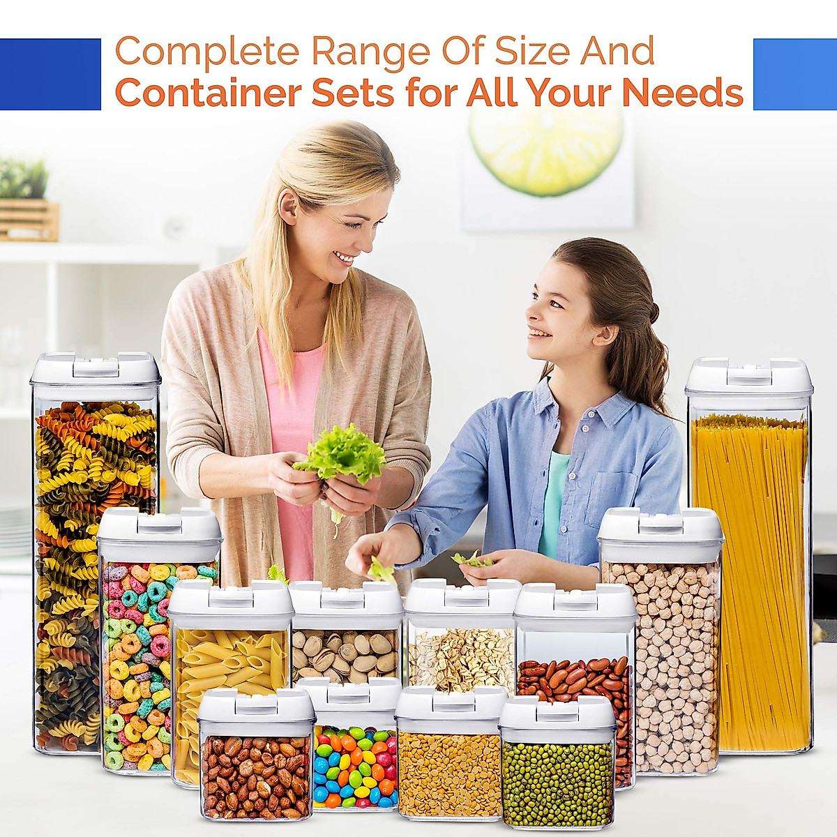 Airtight Food Storage Container Sets, Pantry Organization, Kitchen Organization, Pantry Containers, Larger Sizes with Interchangeable Lids,Premium Quality with Leak Proof Design -BPA FREE(9-Piece Set)