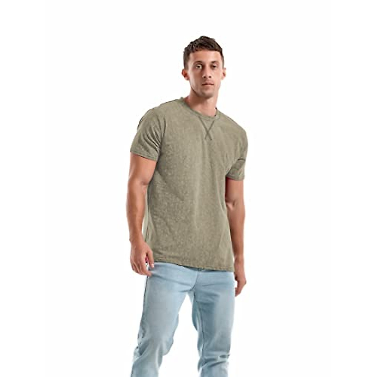 KLIEGOU Men's T-Shirts - Elasticity Cotton Crew Neck Tees 2166 ArmyGreen