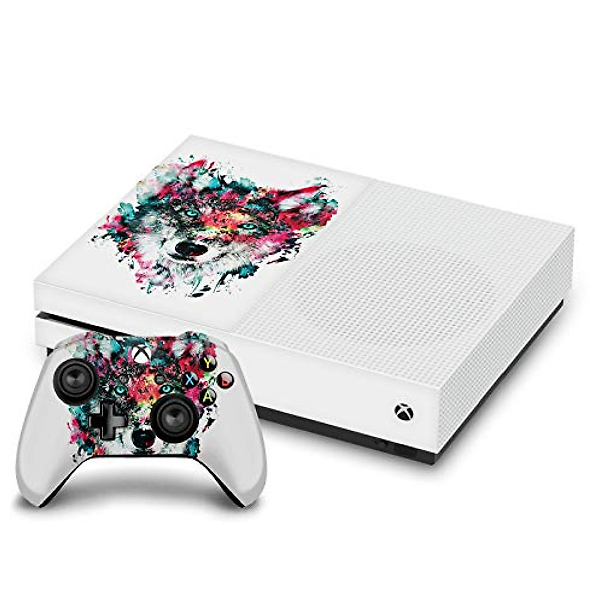 Head Case Designs Officially Licensed Riza Peker Wolf Art Mix Vinyl Sticker Gaming Skin Decal Cover Compatible With Xbox One S Console and Controller Bundle