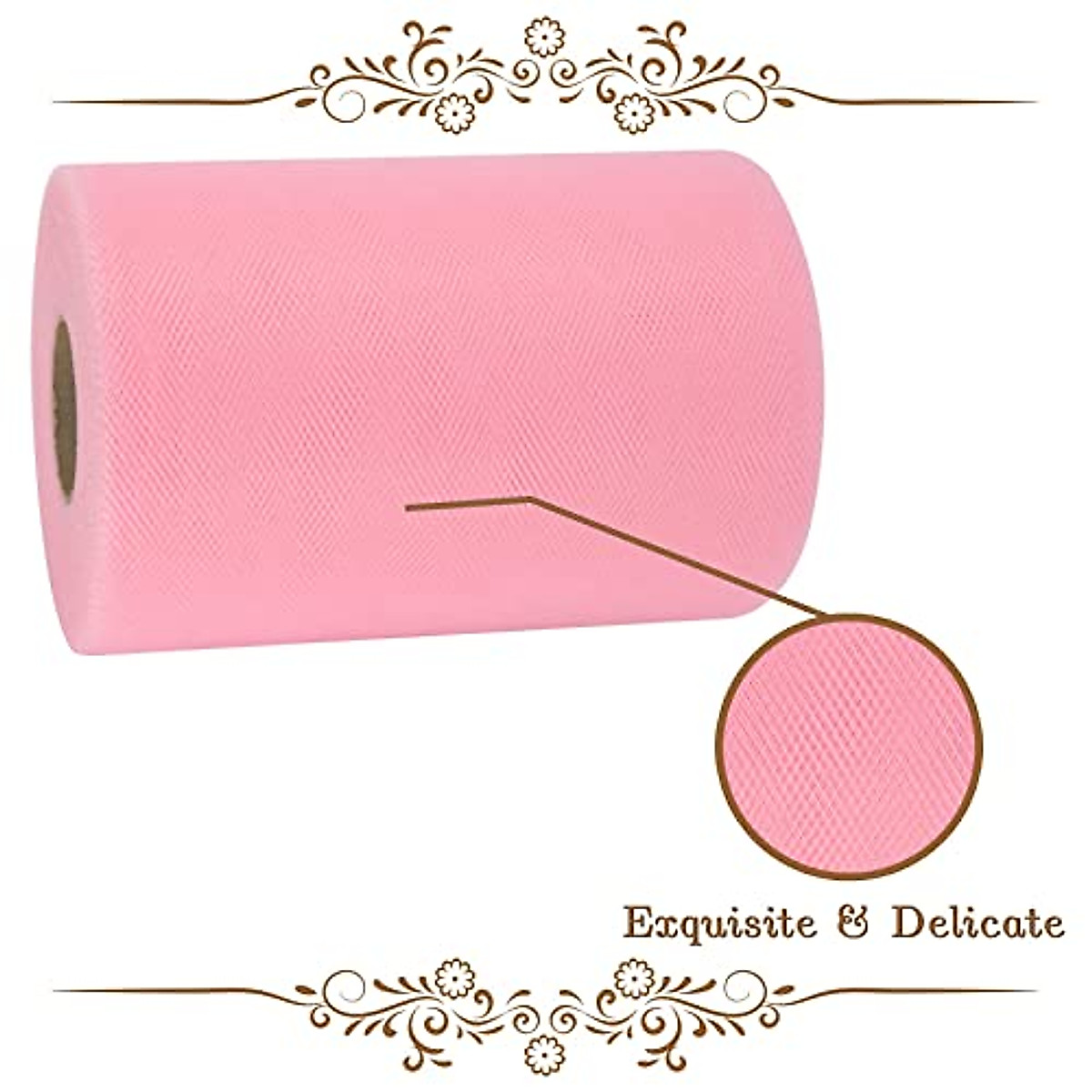 Pink Tulle Fabric Rolls 6" x 100 Yards Tulle Ribbon for Tutu Skirt Gift Wrapping Party Wedding Decoration Baby Shower Table Skirt