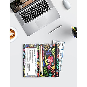 Zreal Checkbook Cover for Men & Women, Premium Vegan Leather Checkbook Holder Slim Wallets for Top & Side Tear Duplicate Checks with RFID Blocking (Flower)