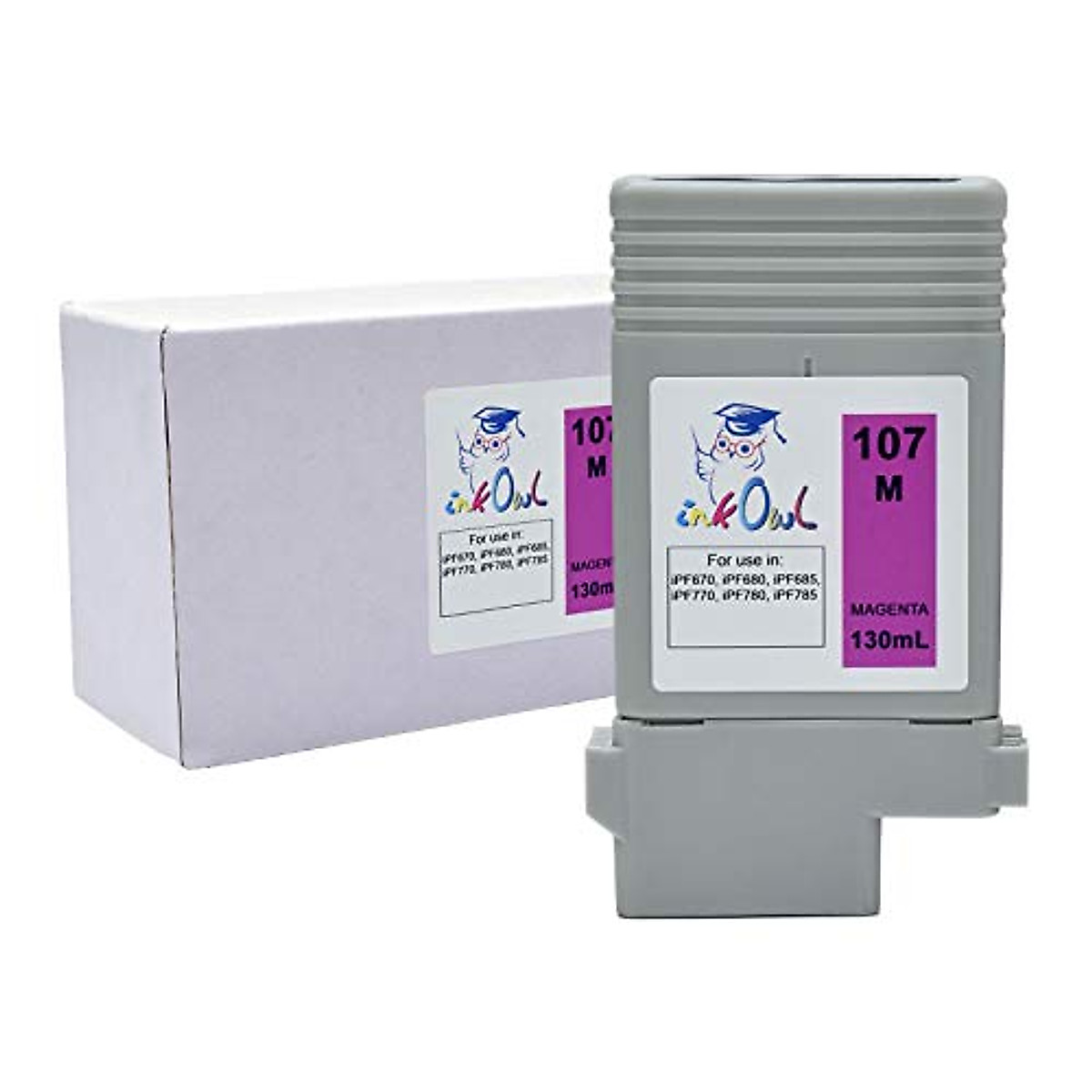 InkOwl Compatible Ink Cartridge Replacement for Canon PFI-107M (130ml, Magenta) - iPF670, iPF680, iPF685, iPF770, iPF780, iPF785 Printers