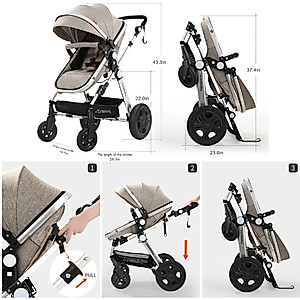 Cynebaby Baby Stroller, Convertible Bassinet Stroller for Newborn Infant Lightweight Pram Strollers with Snack Tray… (Khaki)