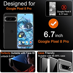 Milomdoi 3 Pack Privacy Screen Protector for Google Pixel 8 Pro with 3 Pack Tempered Glass Camera Lens Protector, Ultra 9H Accessories, Case Friendly, Mounting Frame, 2.5D Curved