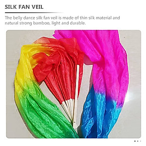 EXCEART Fan Dance Silk Fan Silk Scarves for Hair Ornament Ribbon Silk Scarf Streamers Fan for Long Dance Fan Dancing Fans Flag Folding Fan Veil Chinese Fan Bamboo Woman Prom