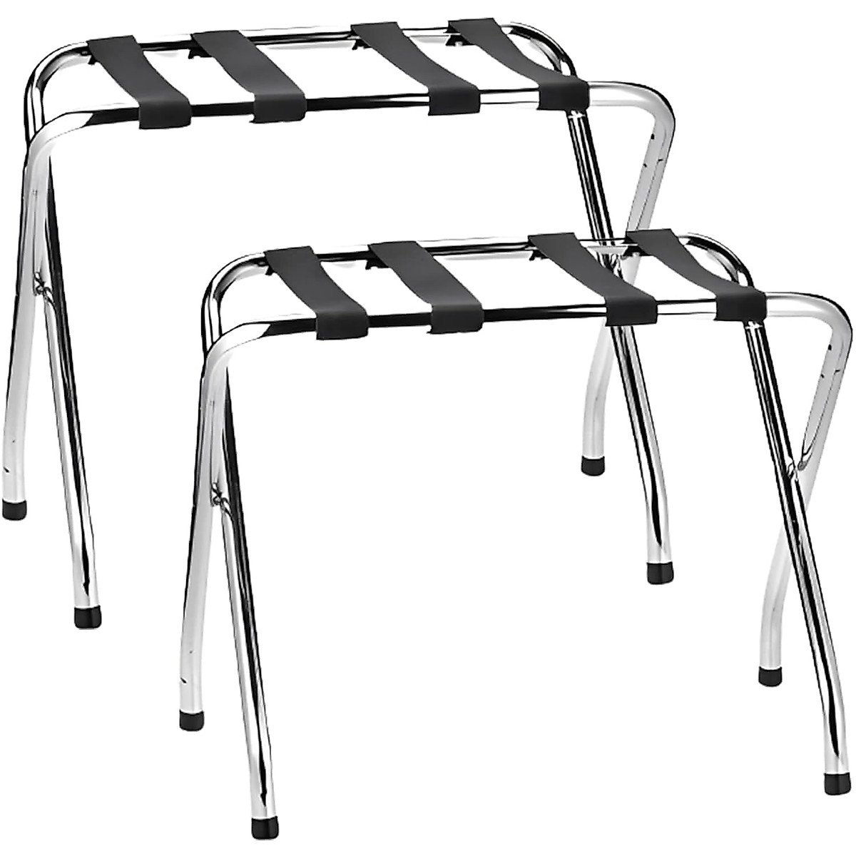 USTECH Luggage Rack Single Tier Foldable Sturdy with Nylon Straps & Rubber Feet for Added Stability | Metal Stand for Guest Room Storage | Perfect for Small Spaces