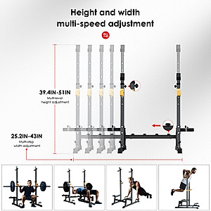 SincMill Squat Rack Machine,Barbell Rack,Folding Weight and Bench Press Rack Stand,Adjustable Height and Width.With Pull Up,Push Up Bars.Can Load 600Lbs