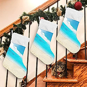 Kigai Christmas Stockings Summer Island Beach Large Candy Stockings Stuffers Kids Cute Xmas Sock Decorations 1PC for Home Holiday Party 12" x18"