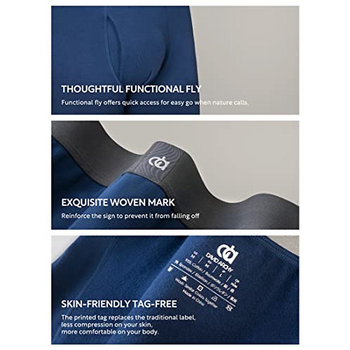 DAVID ARCHY Men's Winter Warm Stretchy Cotton Fleece Lined Base Layer Pants Thermal Bottoms Long Johns with Fly 2 Pack (L, Black/Navy Blue)