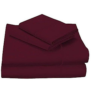 Full Extra Long Size Sheet Set Organic Cotton Sheets & Pillowcases- (4 Pcs) Long Staple Cotton Soft Bed Sheets Elastic Fit Upto 30" inch Deep Mattress-850 TC (Wine Solid, Full XL- 54" X 80")