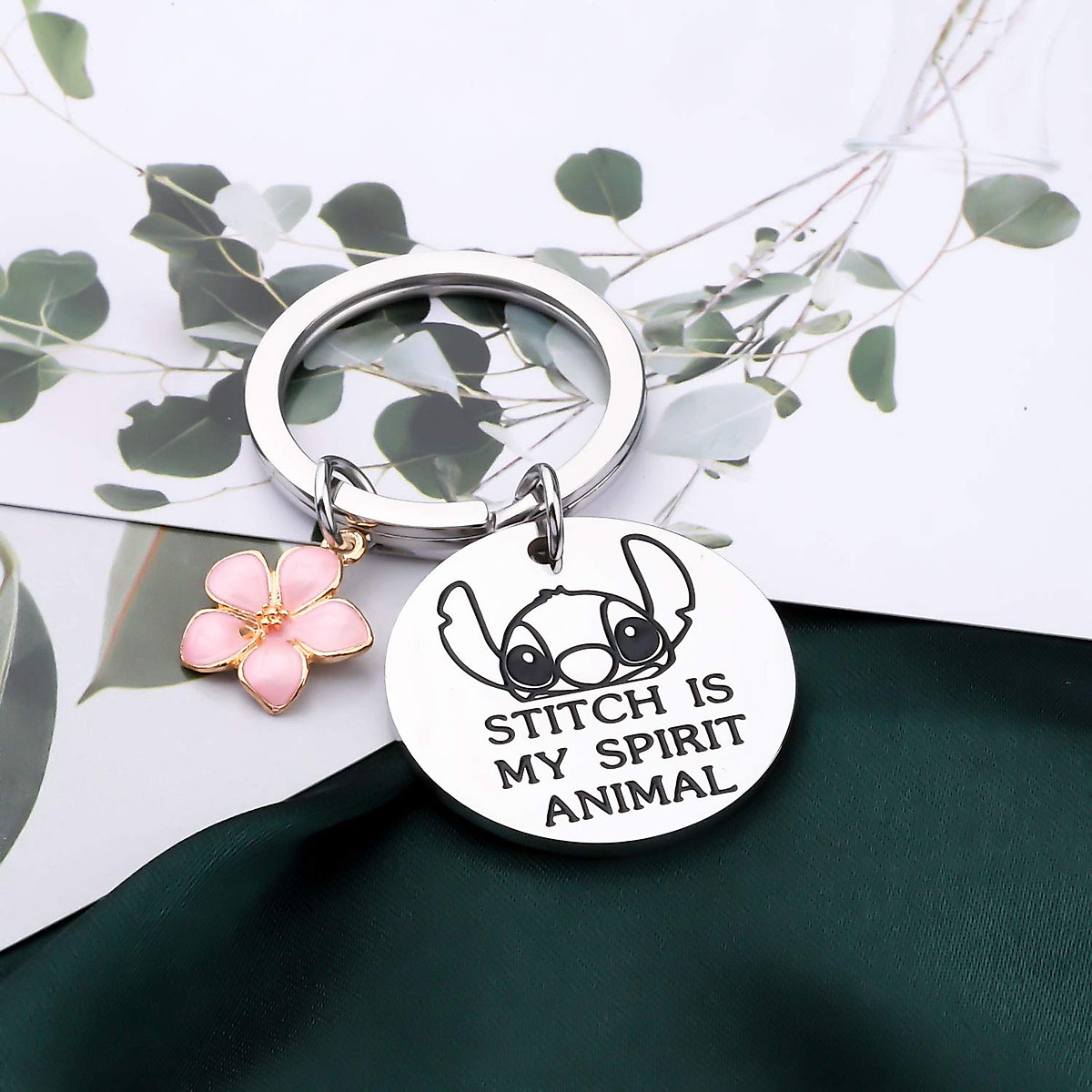 FAADBUK Funny Cartoon Movie Fans Keychain Cartoon Lover Inspired Gift Hibiscus Flower Charm Jewelry(Spirit Animal Oh❀na K-S)